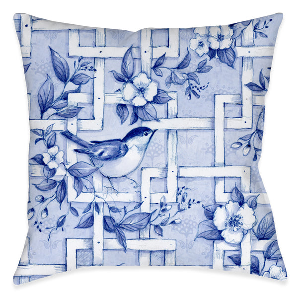 Bird and Lattice Outdoor Decorative Pillow - Laural Home