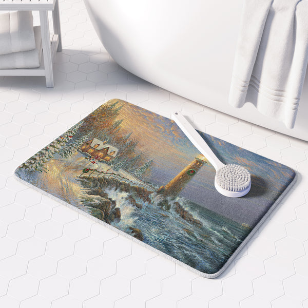 Thomas Kinkade Christmas Lighthouse Memory Foam Rug - Laural Home