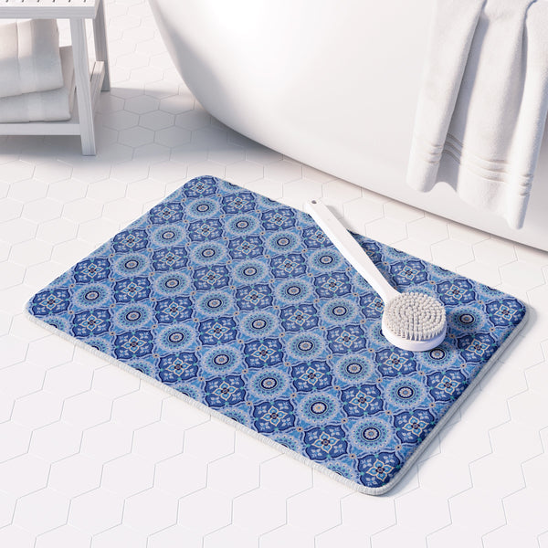 kathy ireland® HOME Indochine Mosaic Indigo Memory Foam Rug - Laural Home