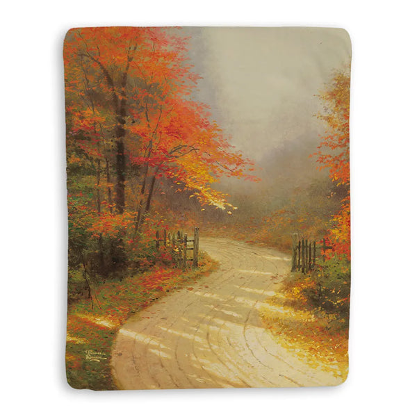 Thomas Kinkade Autumn Lane Sherpa Throw Blanket - Laural Home
