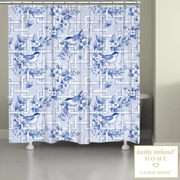 kathy ireland® HOME Birds and Lattice Shower Curtain - Laural Home